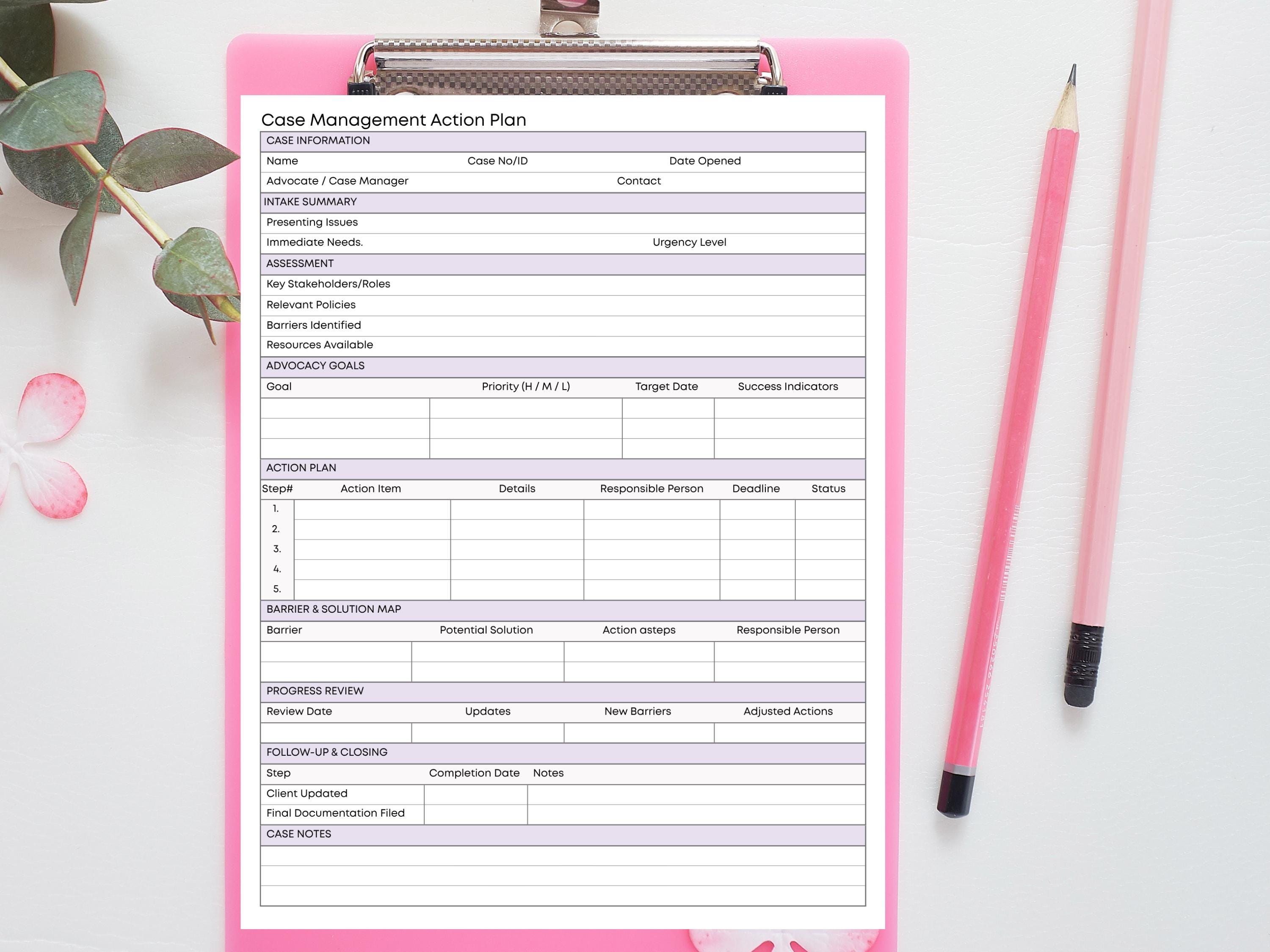 Case Management Action Plan Template: Social Worker Caseload Organizer ...