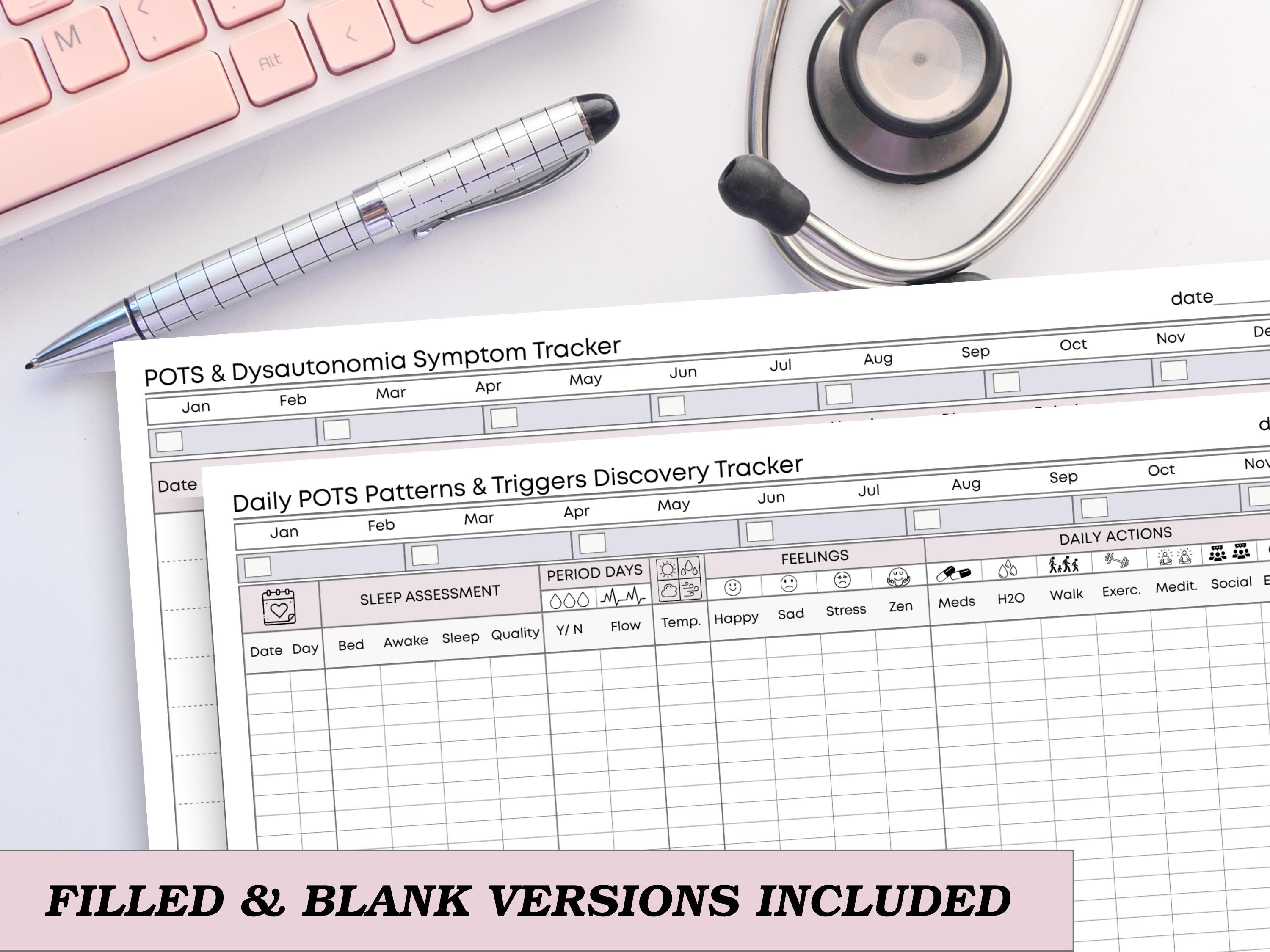 Pots Syndrome Tracker Printable PDF | Symptom Journal | Medical Tracker ...