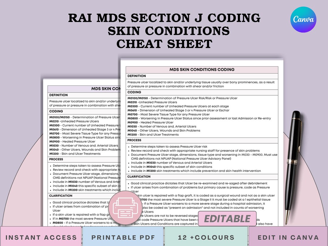 MDS Section J Skin Conditions Cheat Sheet - MDS RAI Manual Assessment ...