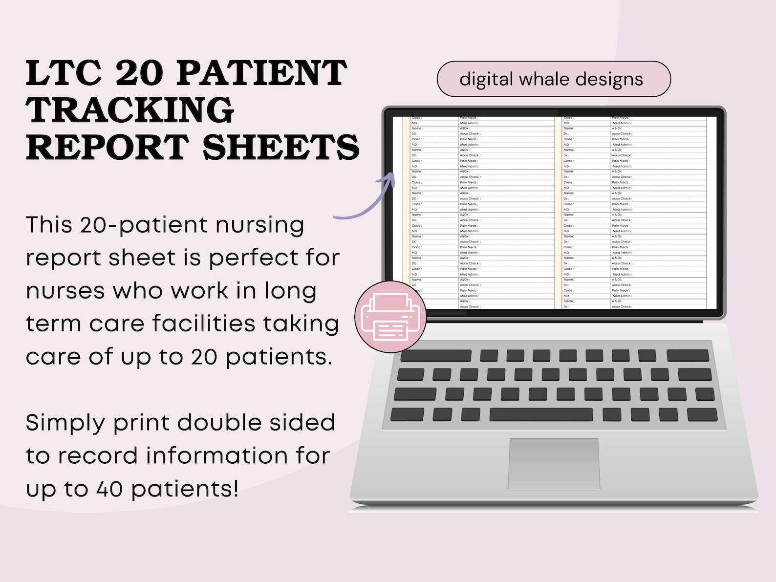 Long Term Care Patient Report Sheet for 20 Patient Long Term Care ...