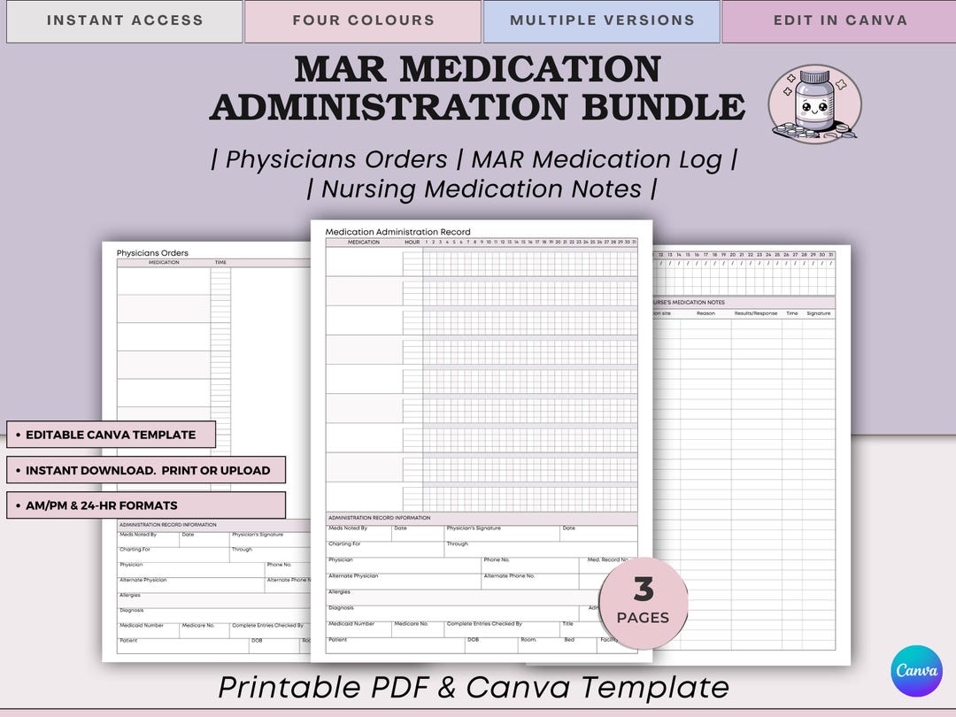 MAR Medication Administration Records - Physician's Orders, Nurse ...