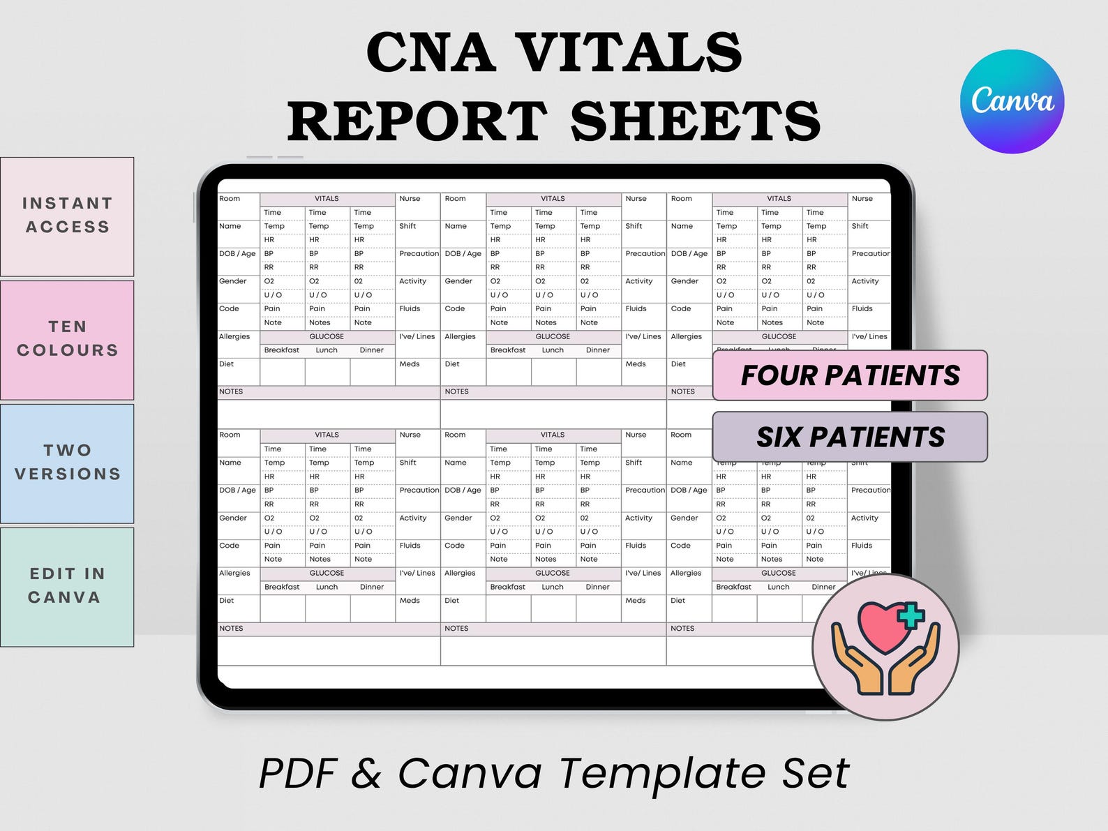 Editable CNA Vital Signs Log , Long Term Care CNA Report Sheet 4 and 6 ...