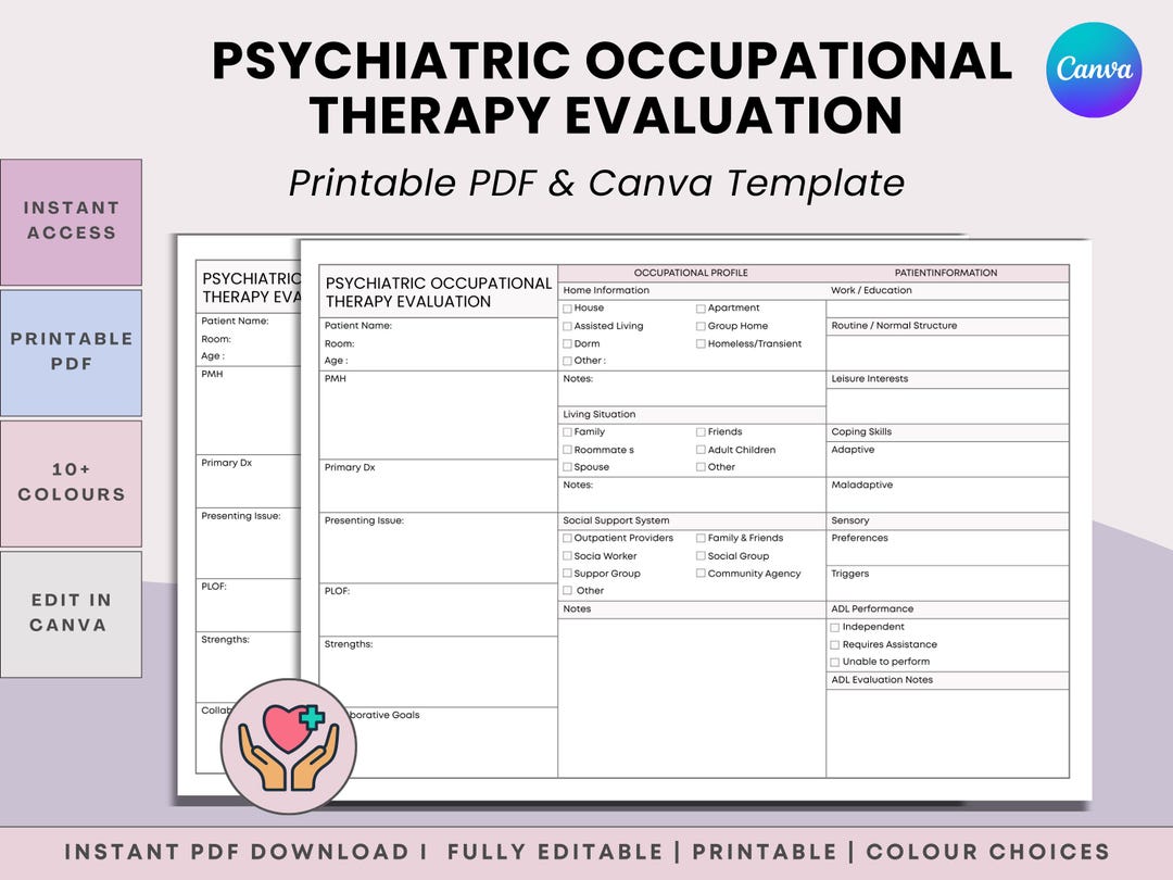 Psychiatric OT Initial Evaluation Form | Clinical Assessment | ADL ...