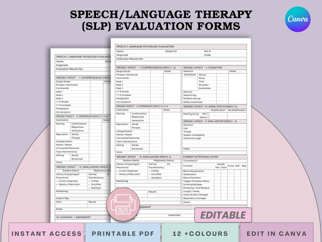Adult SLP Evaluation Template: Speech Therapy Assessment Form ...
