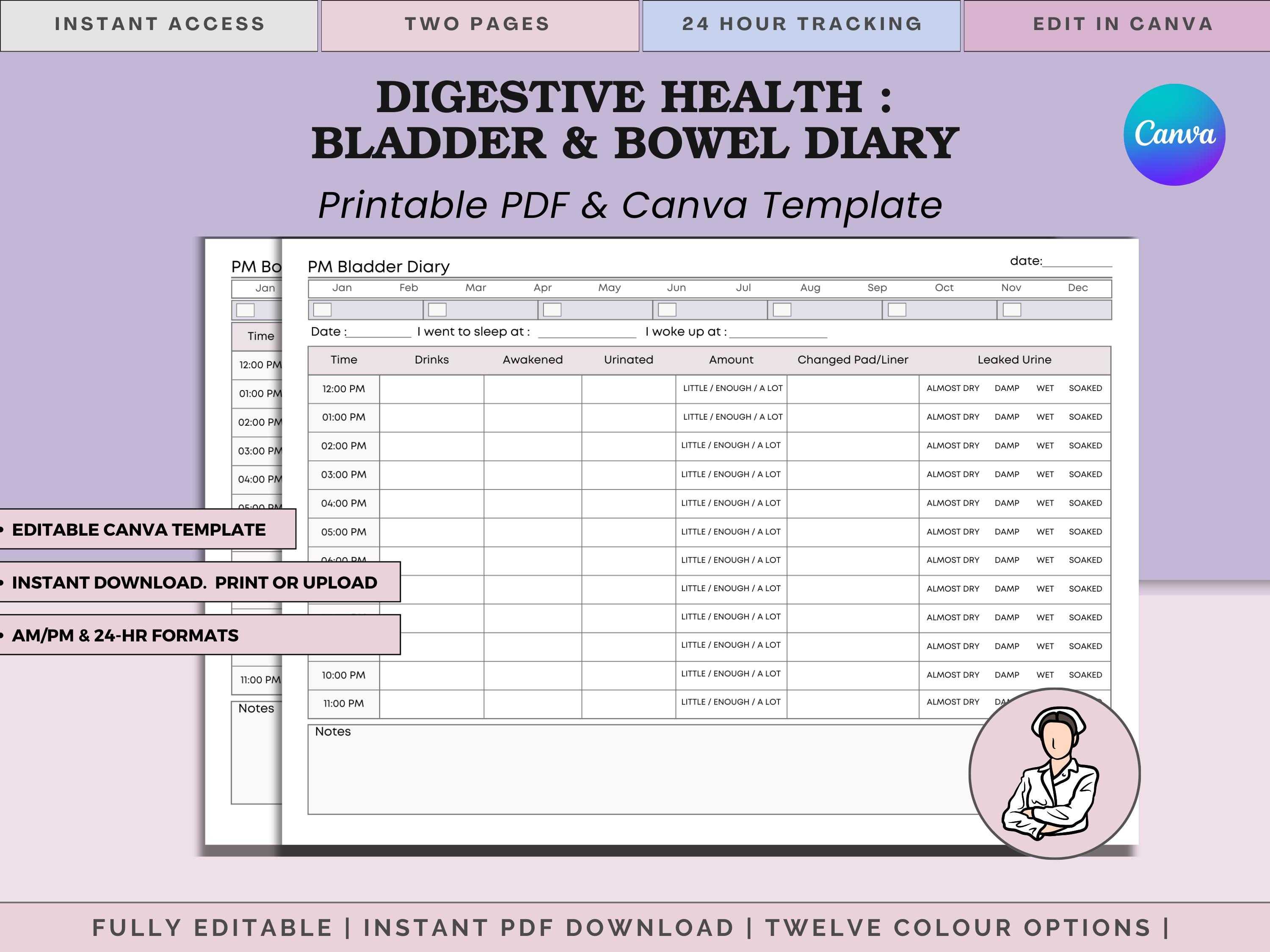 Printable Bowel & Bladder Diary Set: 3-day Pelvic and Digestive Health ...