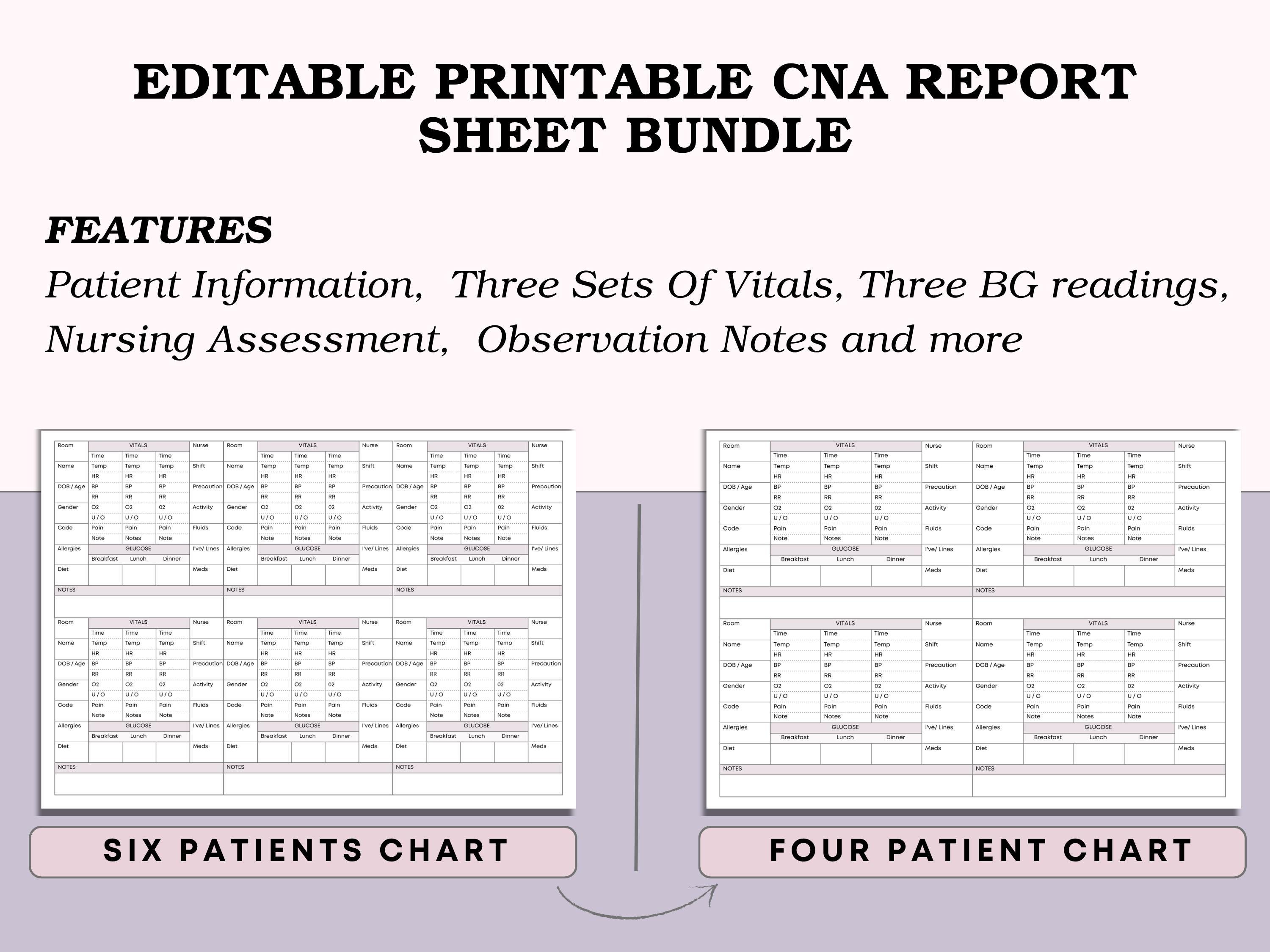 Editable CNA Vital Signs Log , Long Term Care CNA Report Sheet 4 and 6 ...