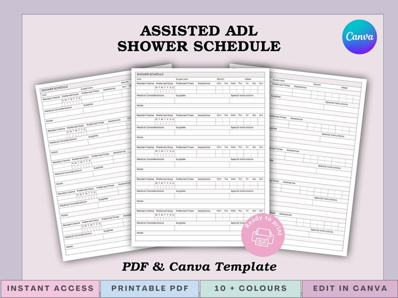 ADL Shower Schedule & Tracking System for Assisted Living and Nursing ...