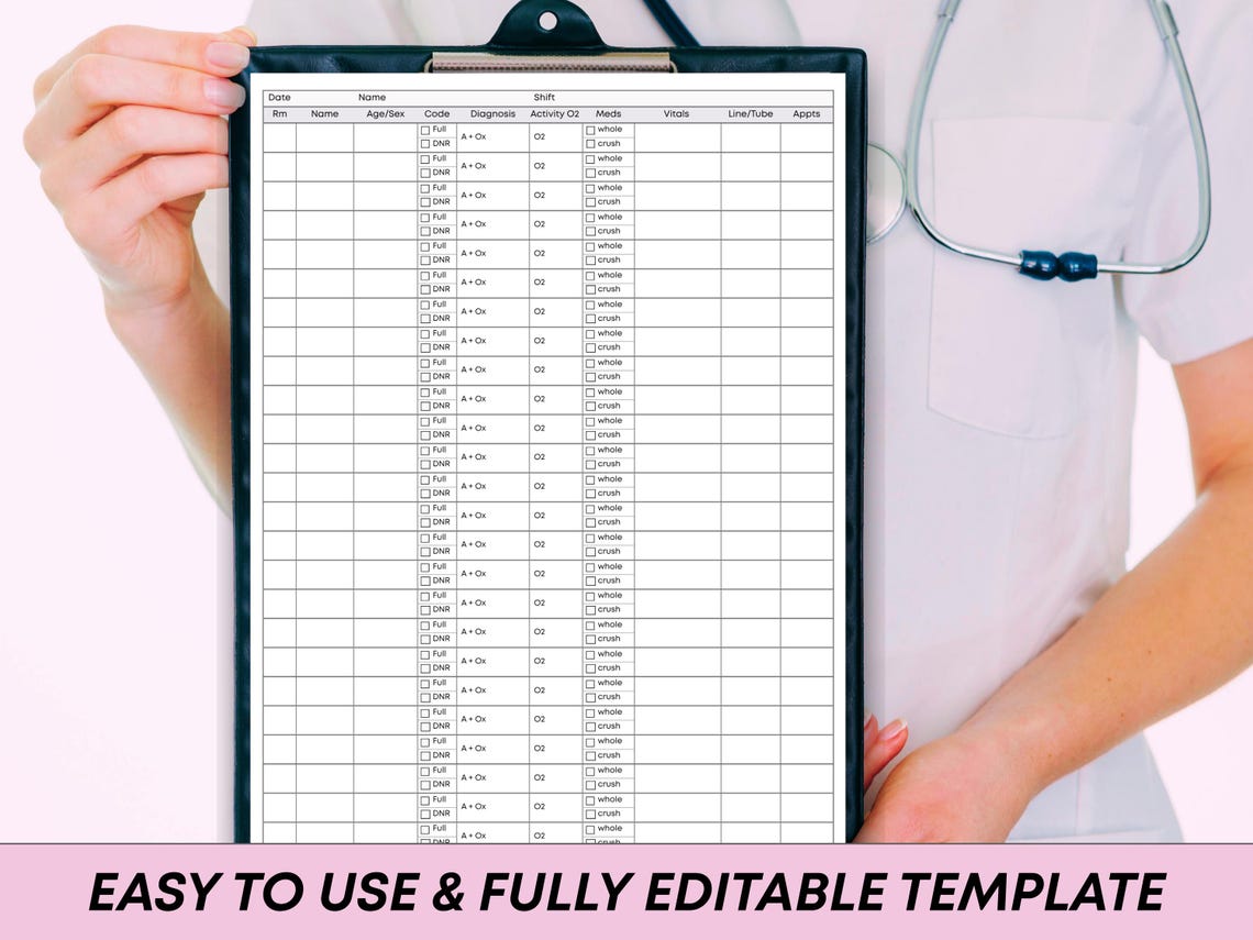 Long Term Care Nursing Report Sheet for 10 Patients - Ltc, Snf, Lpn ...