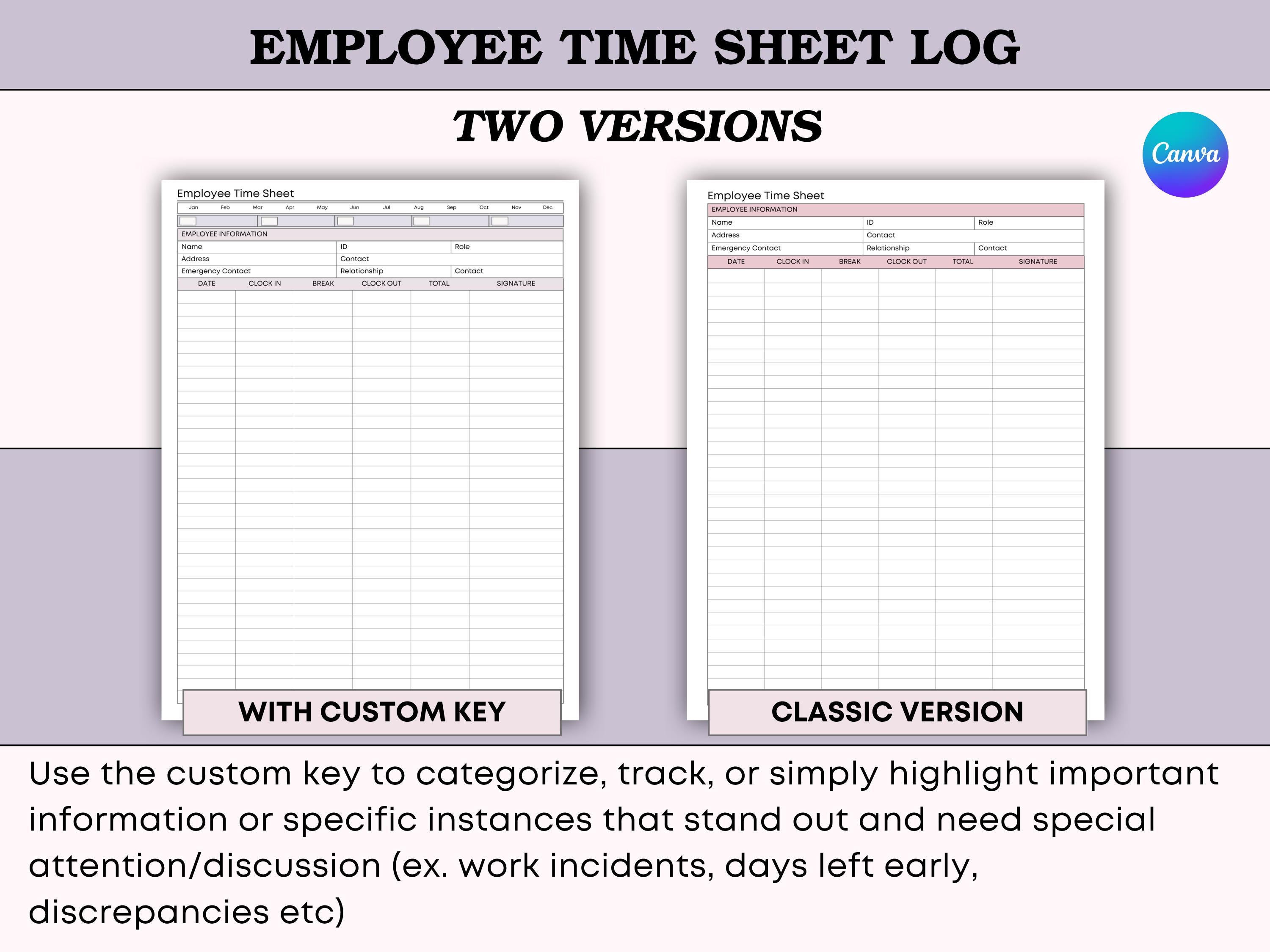 Editable Employee Timesheet,work Log,employee Timecard,work Organiser,employee Checklist ...