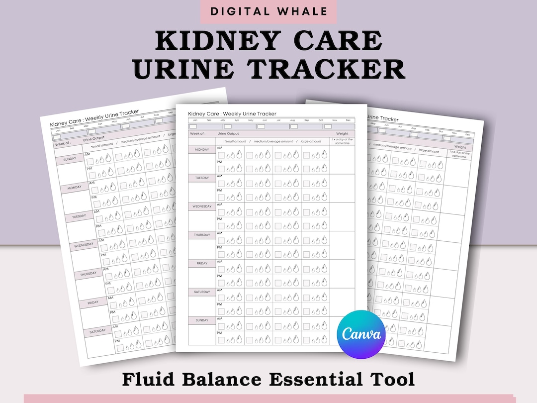 Kidney Care Weekly Urine Tracker Template | Urine Output & Weight Log ...