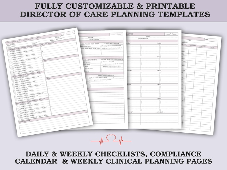 Director of Care Nursing Manager Daily, Weekly Checklist & Compliance ...