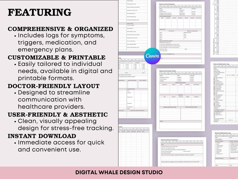 Seizure Tracker Printable Bundle | Seizure Log, Action Plan, Medication ...
