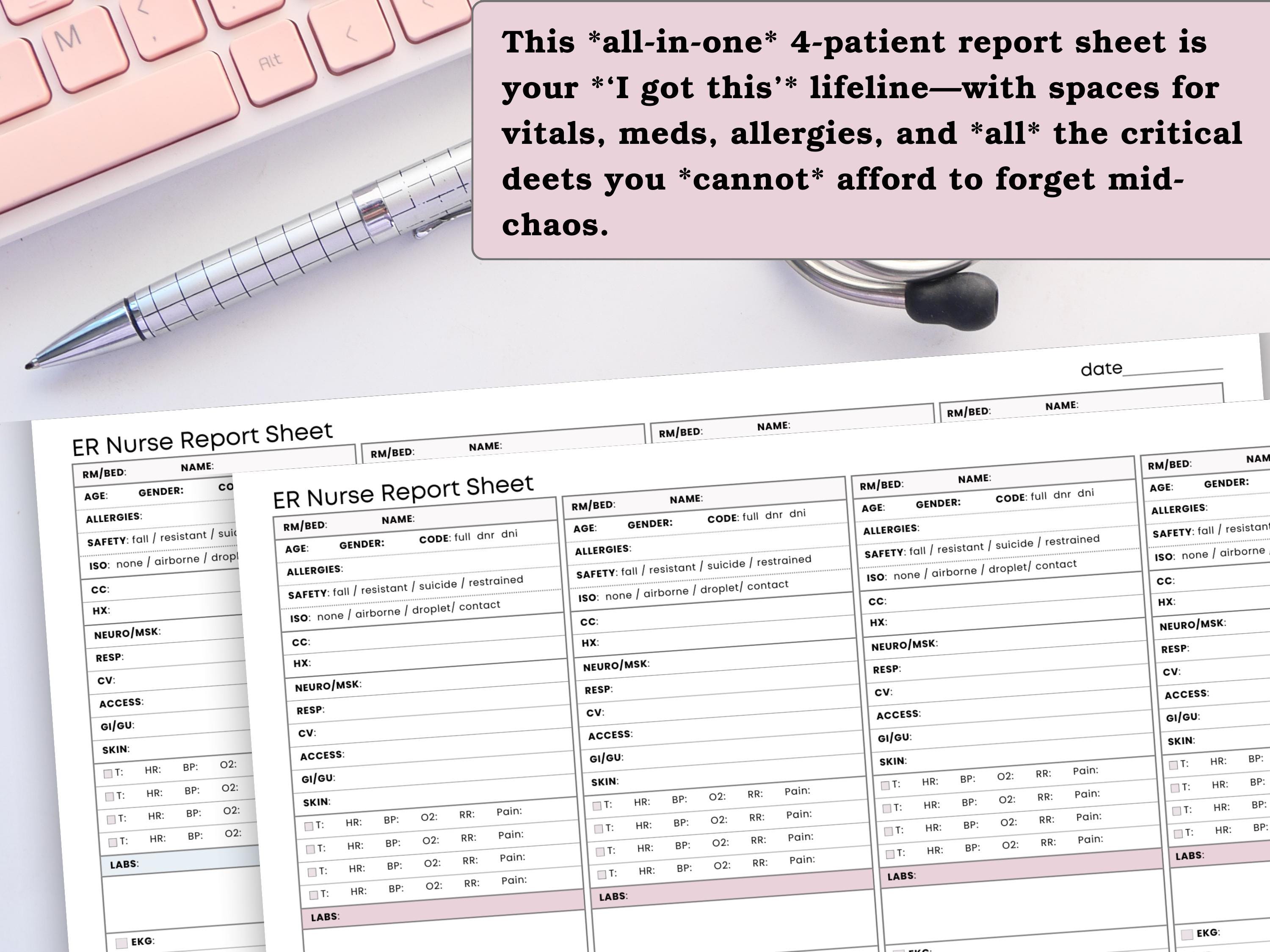 ER Nurse Report Sheet - 4-patient Handoff - Urgent Care Trauma Nursing ...