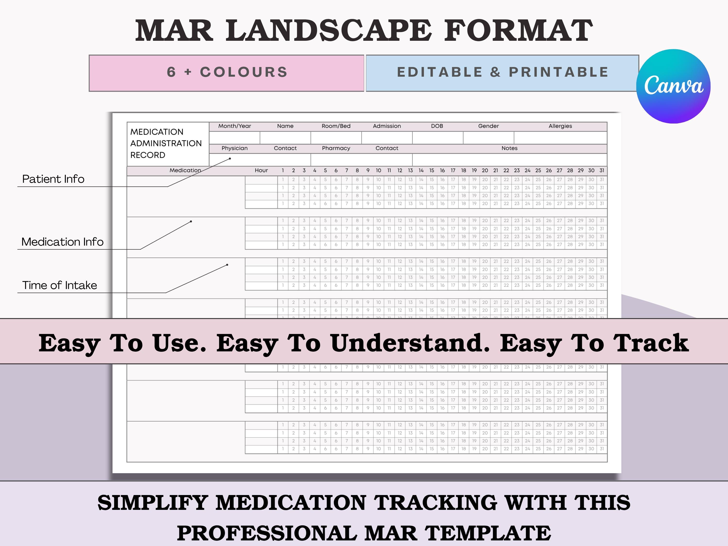 MAR Monthly Medication Administration Record - Printable Daily RX ...