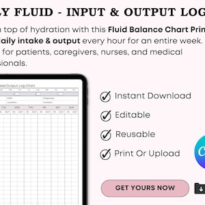 Fluid Balance Chart Printable - Daily Intake & Output Tracker - for ...