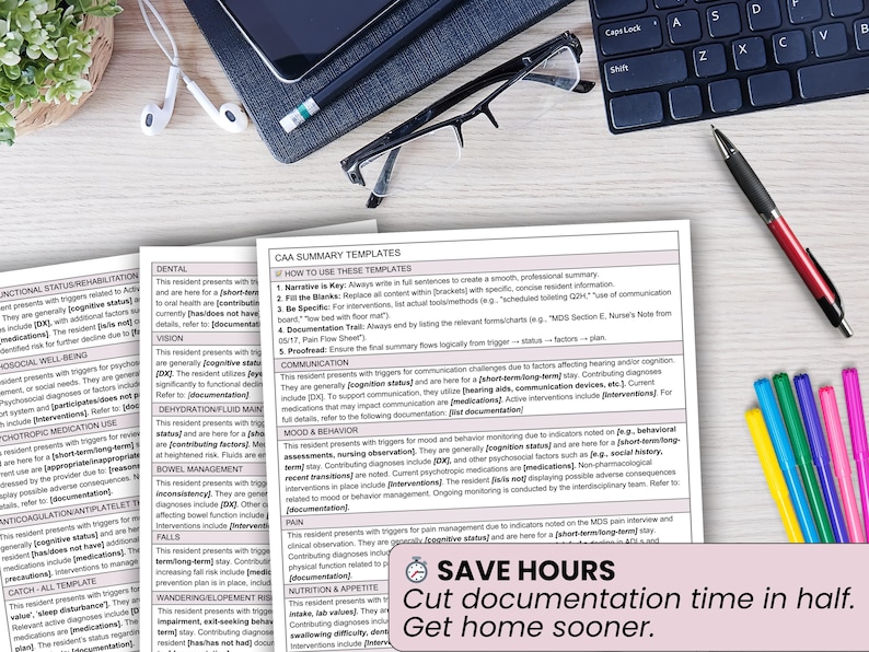 CAA & Resident Assessment Narrative Summary Templates | MDS 3.0 | Nurse ...