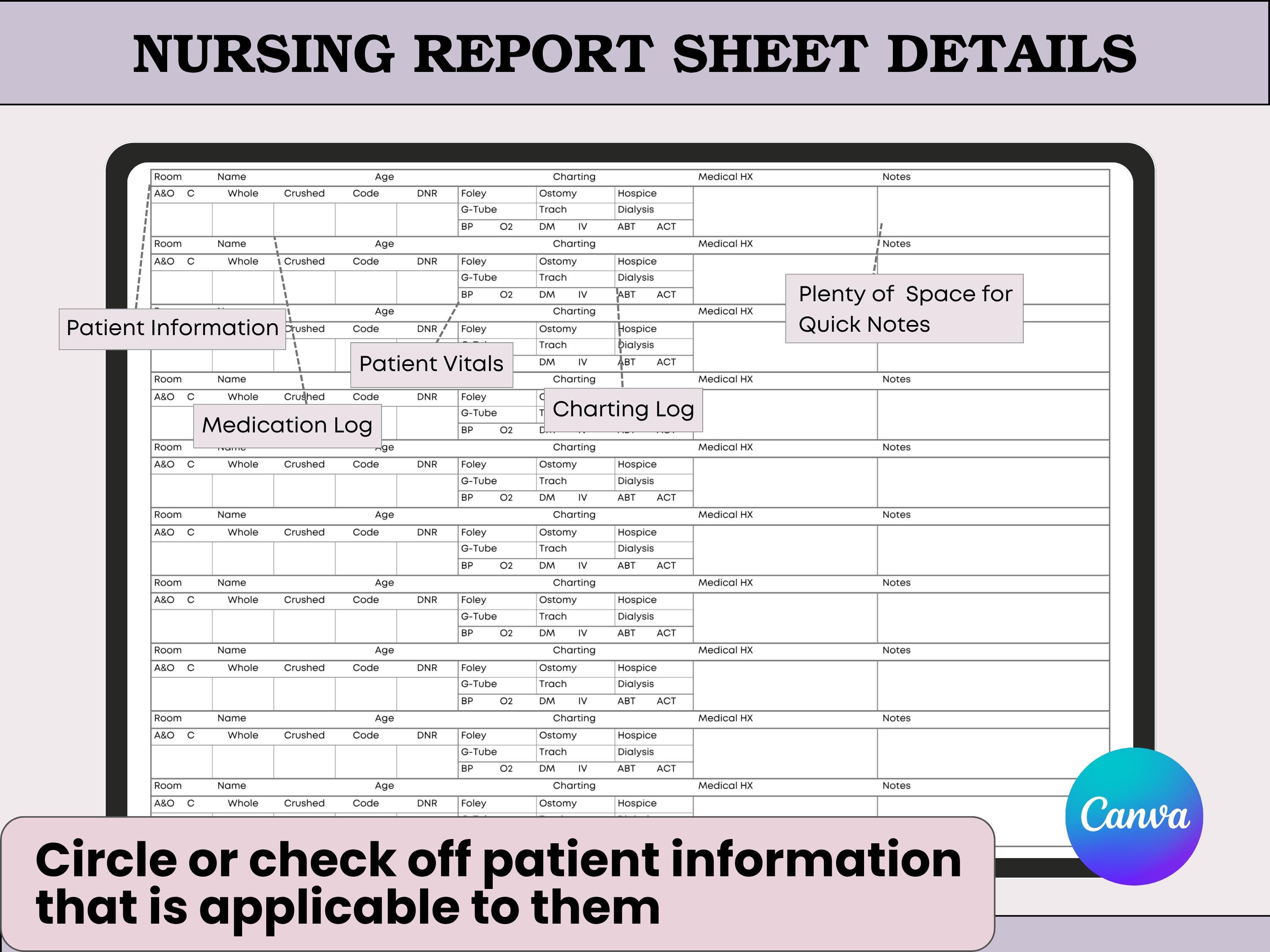 10-patient Nursing Report Sheet - Ltc/snf/hospice/nursing Home Shift ...