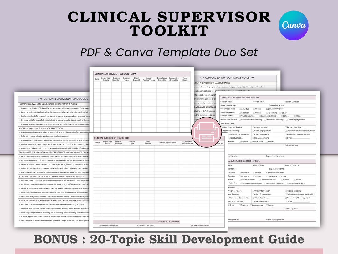 Clinical Supervision Toolkit: Hours Log, Session Tracker & Competency ...