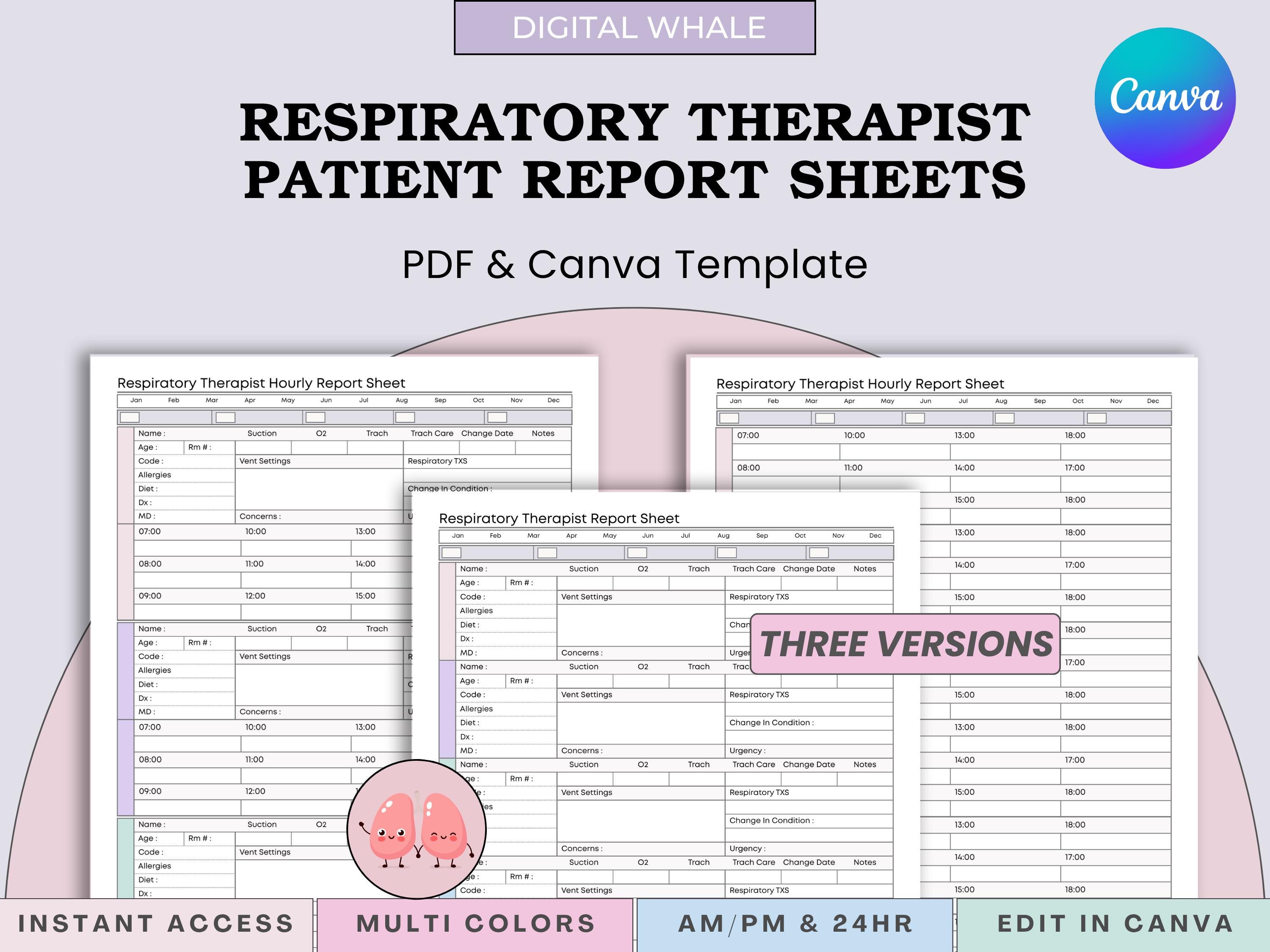 Respiratory Therapist Patient Report Sheet for 6, 5 and 4 Patients ...