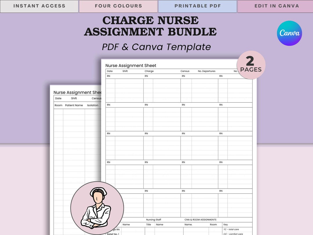 Charge Nurse Assignment Sheet - Nurse Manager RN & CNA Shift Planner ...