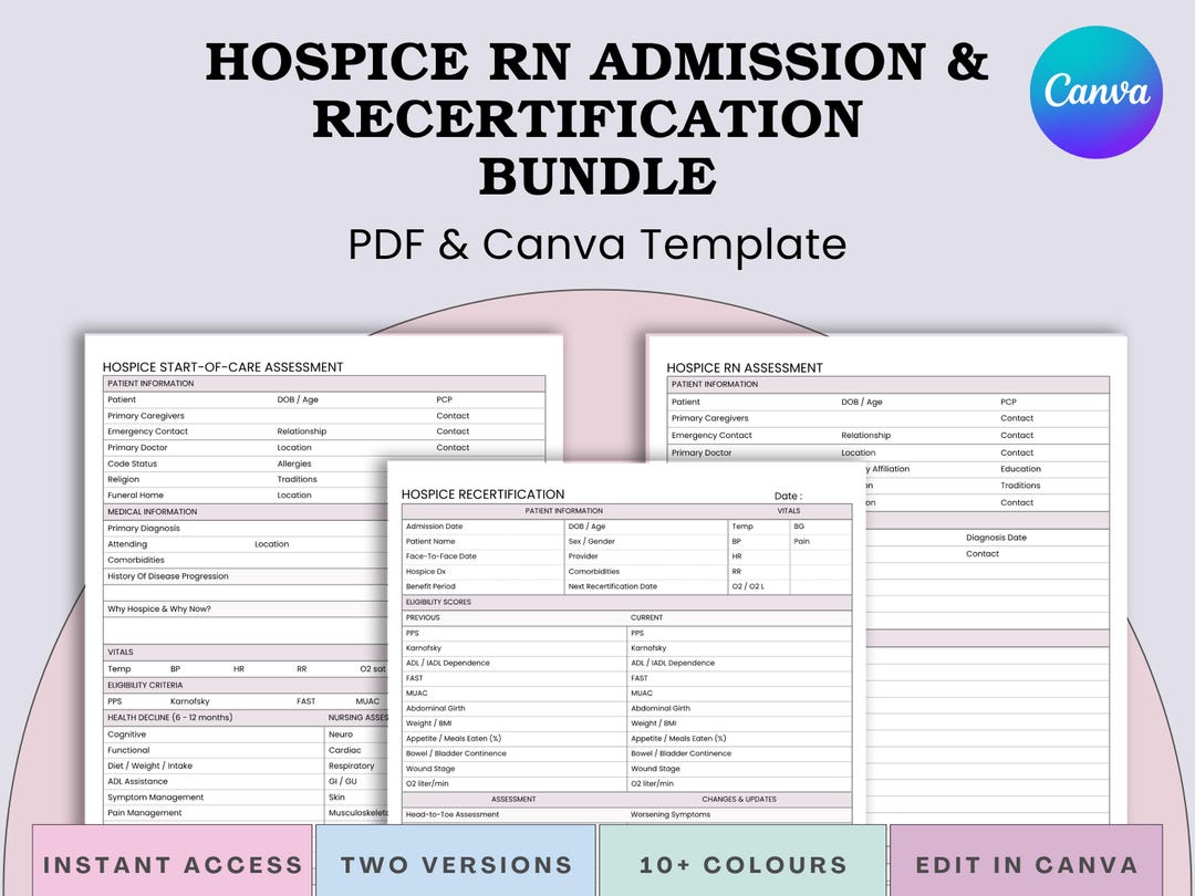 Hospice Nurse Documentation Bundle - RN Admission & Recertification ...