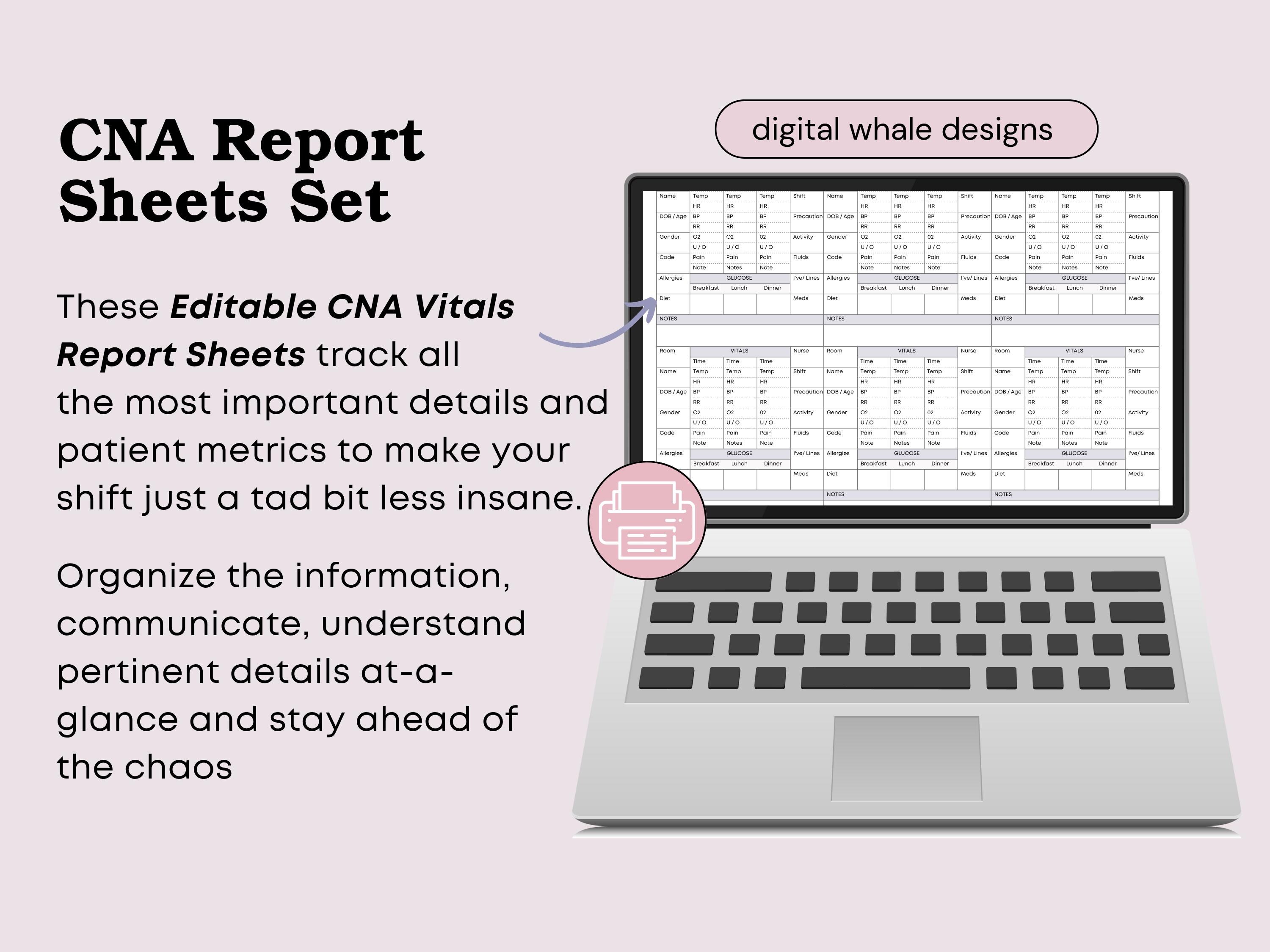 Editable CNA Vital Signs Log , Long Term Care CNA Report Sheet 4 and 6 ...
