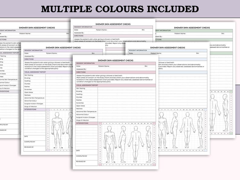 Shower Skin Check Sheet - Nursing Assessment Form, Wound Care ...