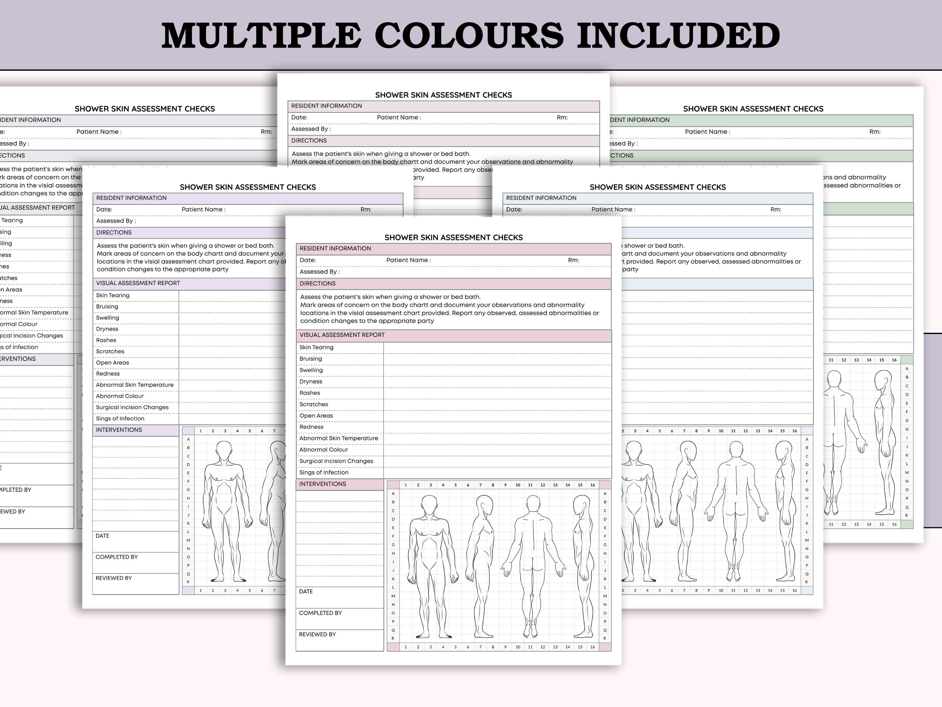 Shower Skin Check Sheet - Nursing Assessment Form, Wound Care ...
