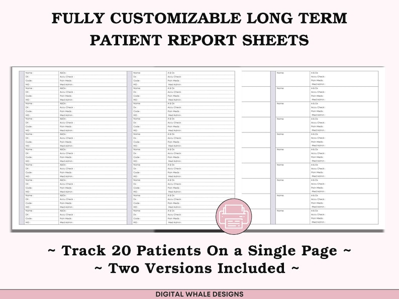 LTC 20 Patient Nursing Report Sheet - Nursing Homes, Assisted Living ...