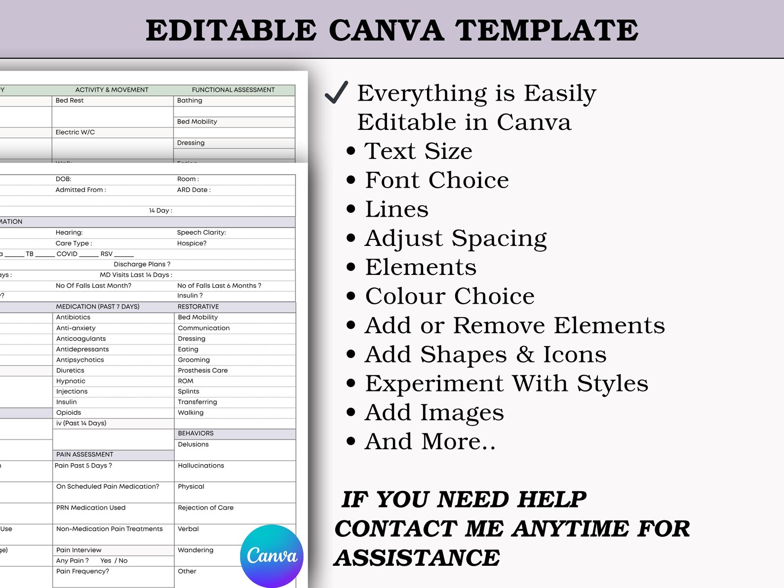 MDS Assessment Data Collection Printable Worksheet for MDS 3.0 ...
