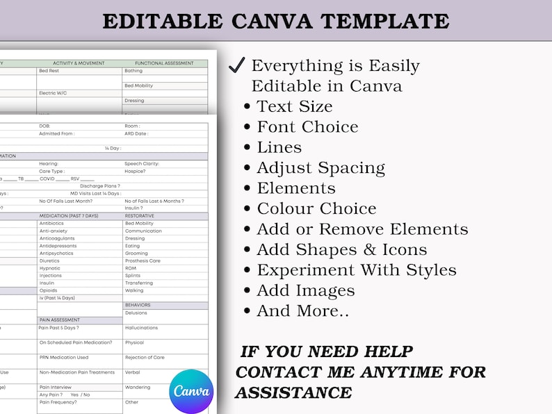 MDS Assessment Data Collection Printable Worksheet for MDS 3.0 ...