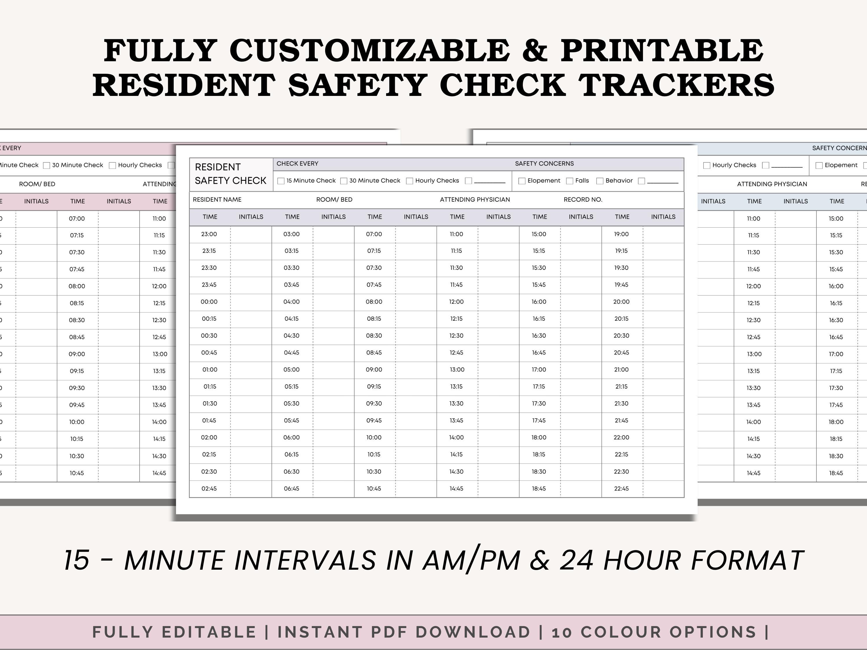 24-hour Resident Safety Check Tracker - Long Term Care Nursing Home ...