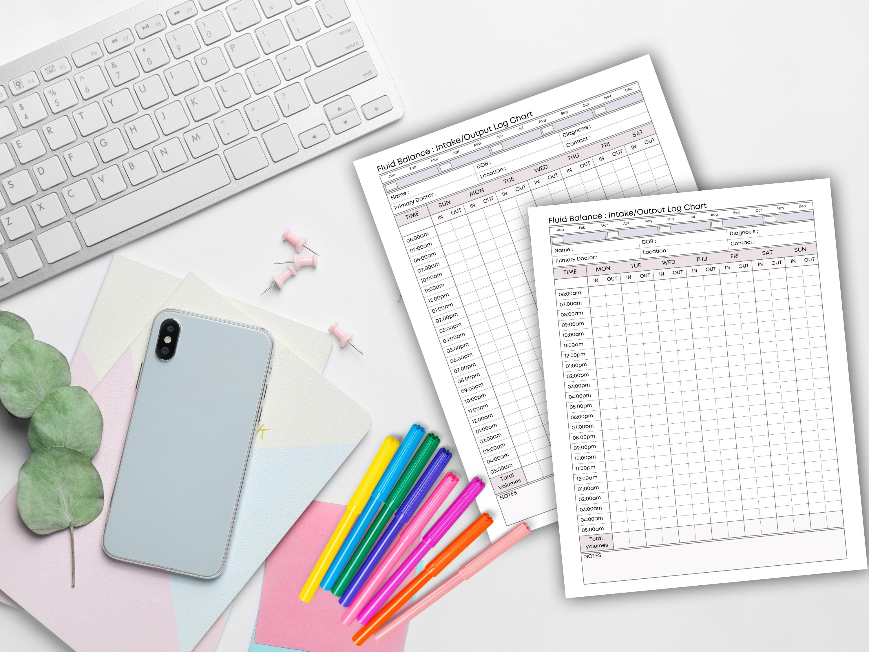 Fluid Balance Chart Printable | Daily Intake & Output Tracker | Medical ...