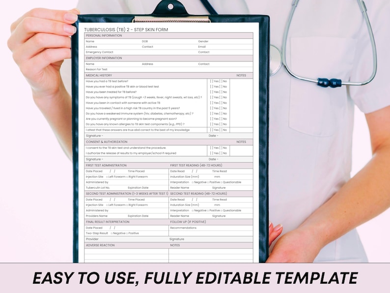 2 Step (TB) Tuberculosis Test Form - One Page - Nurse Compliance ...