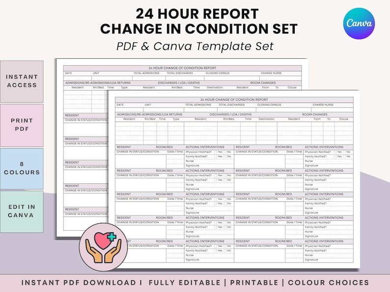 24 Hour Change in Condition Charge Nurse Report - Nursing Supervisor ...