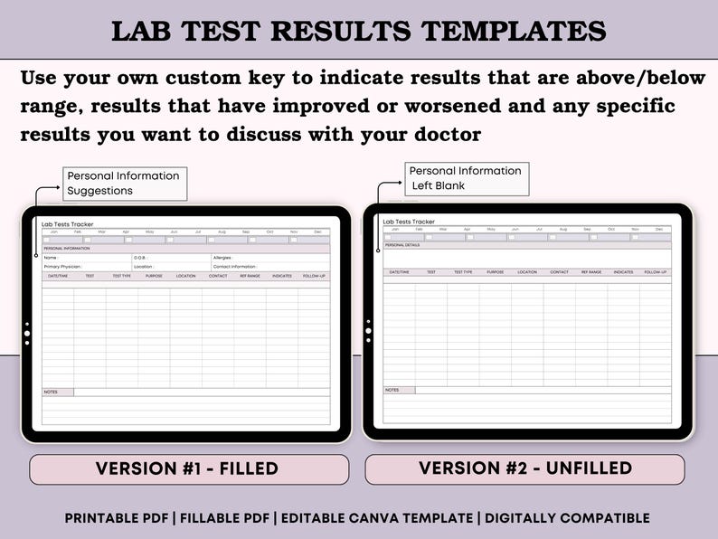 Lab Results Tracker Printable - Medical Test Log, Health Record Binder ...