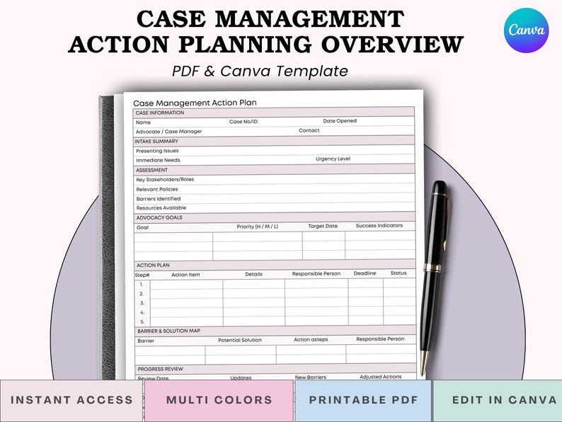 Case Management Action Plan Template: Social Worker Caseload Organizer ...