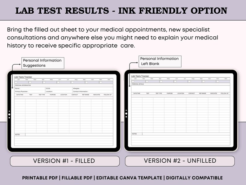 Lab Results Tracker Printable | Medical Test Log | Health Record ...