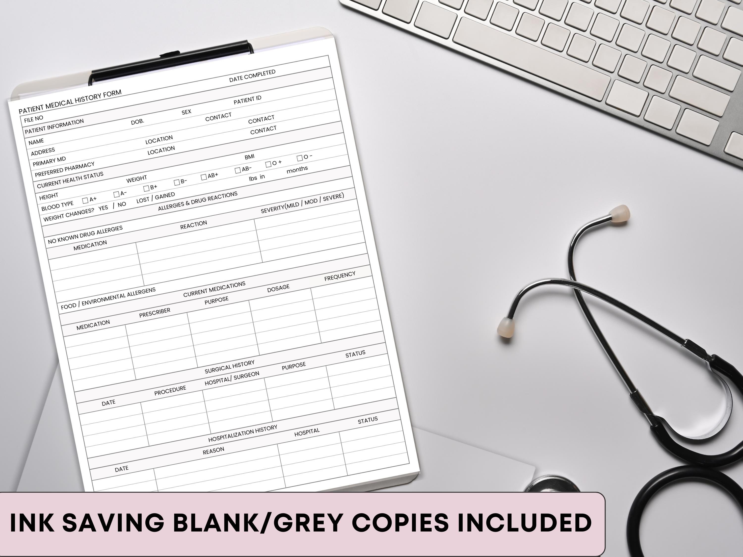 Patient Medical History Intake Form - Inpatient & Outpatient Clinics ...