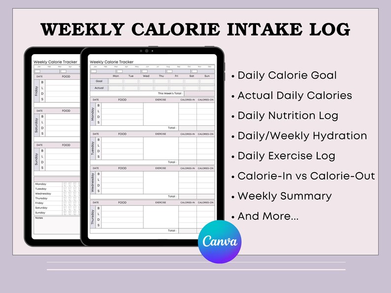 Weekly Calorie Tracker Printable | Meal & Exercise Log | Fitness ...