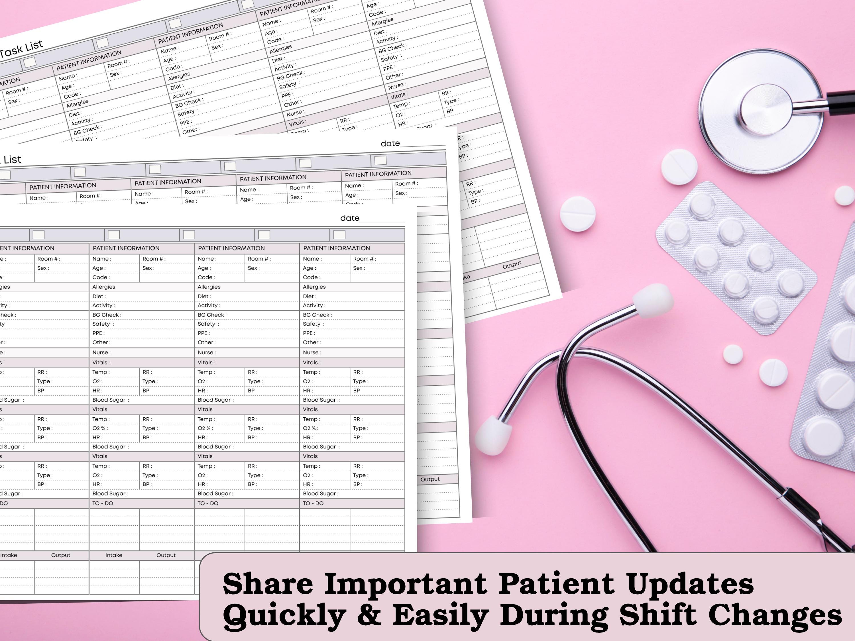 CNA & PCT Nursing Shift Report Sheets for 6 Patients - Nursing ...