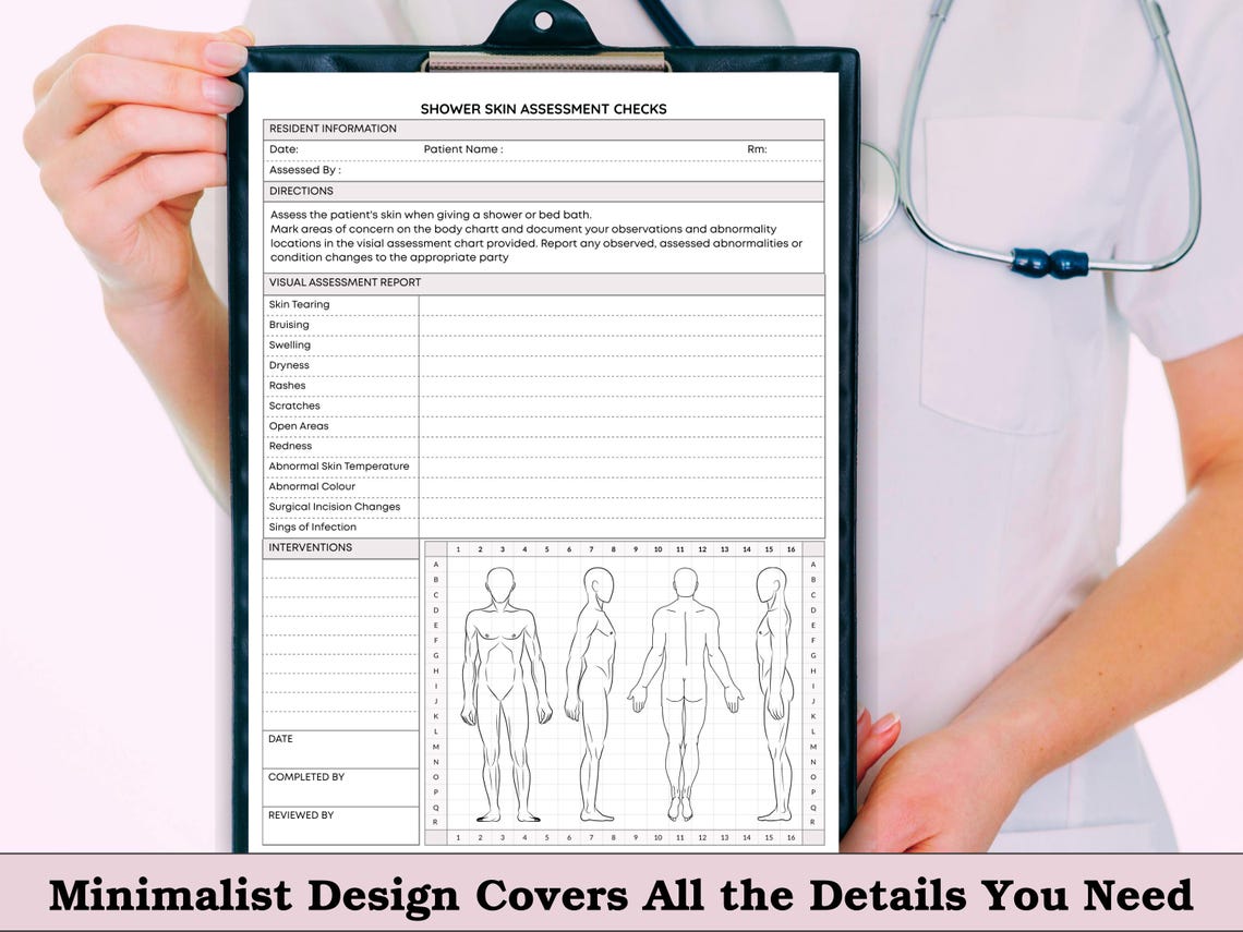 Shower Skin Check Sheet - Nursing Assessment Form, Wound Care ...