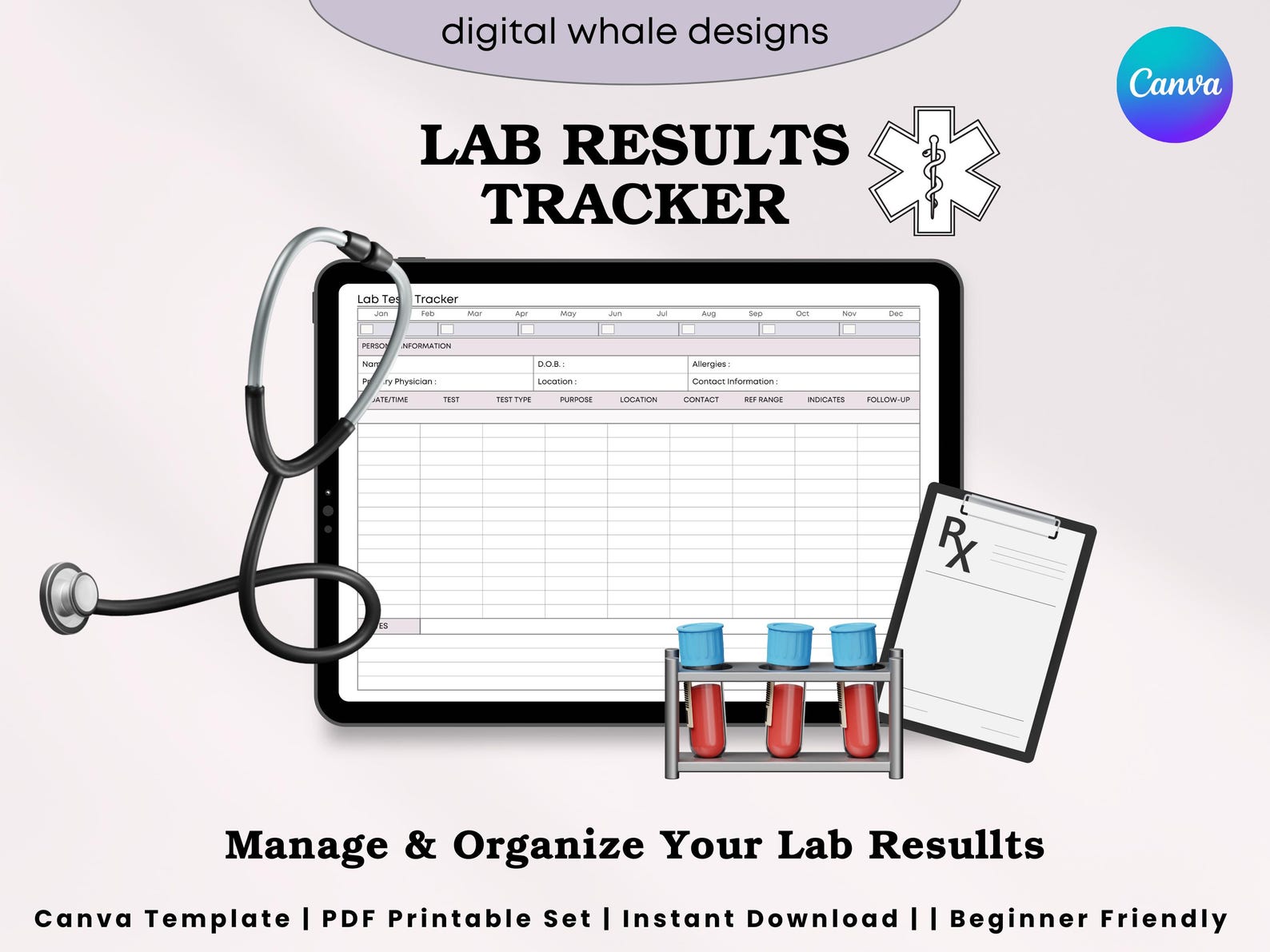 Lab Results Tracker Printable - Medical Test Log, Health Record Binder ...