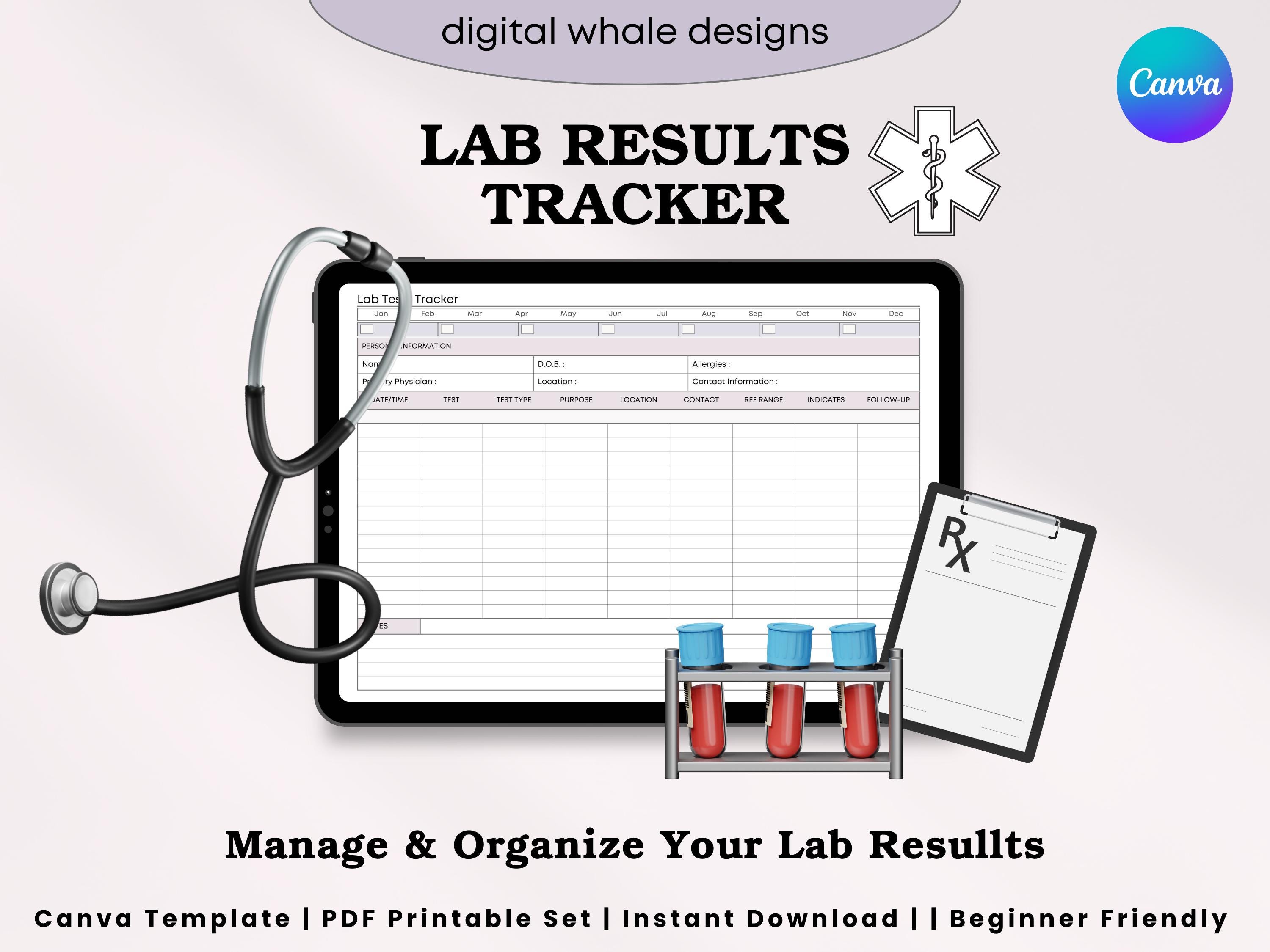 Lab Results Tracker Printable - Medical Test Log, Health Record Binder ...