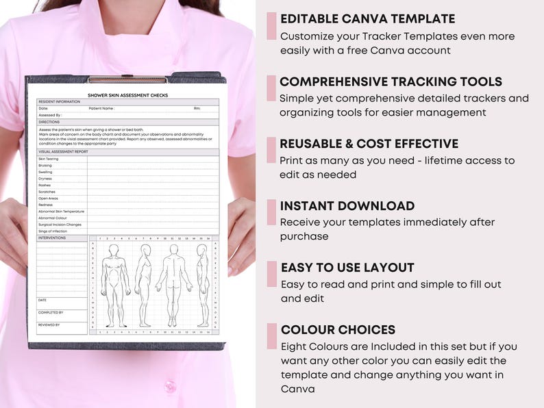 Shower Skin Check Sheet - Nursing Assessment Form, Wound Care ...