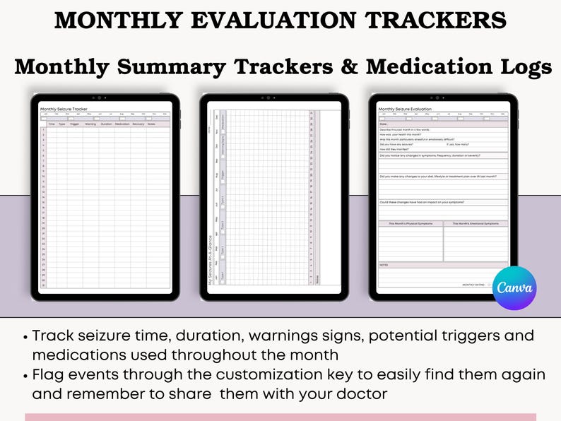 Seizure Tracker Printable Bundle | Seizure Log, Action Plan, Medication ...
