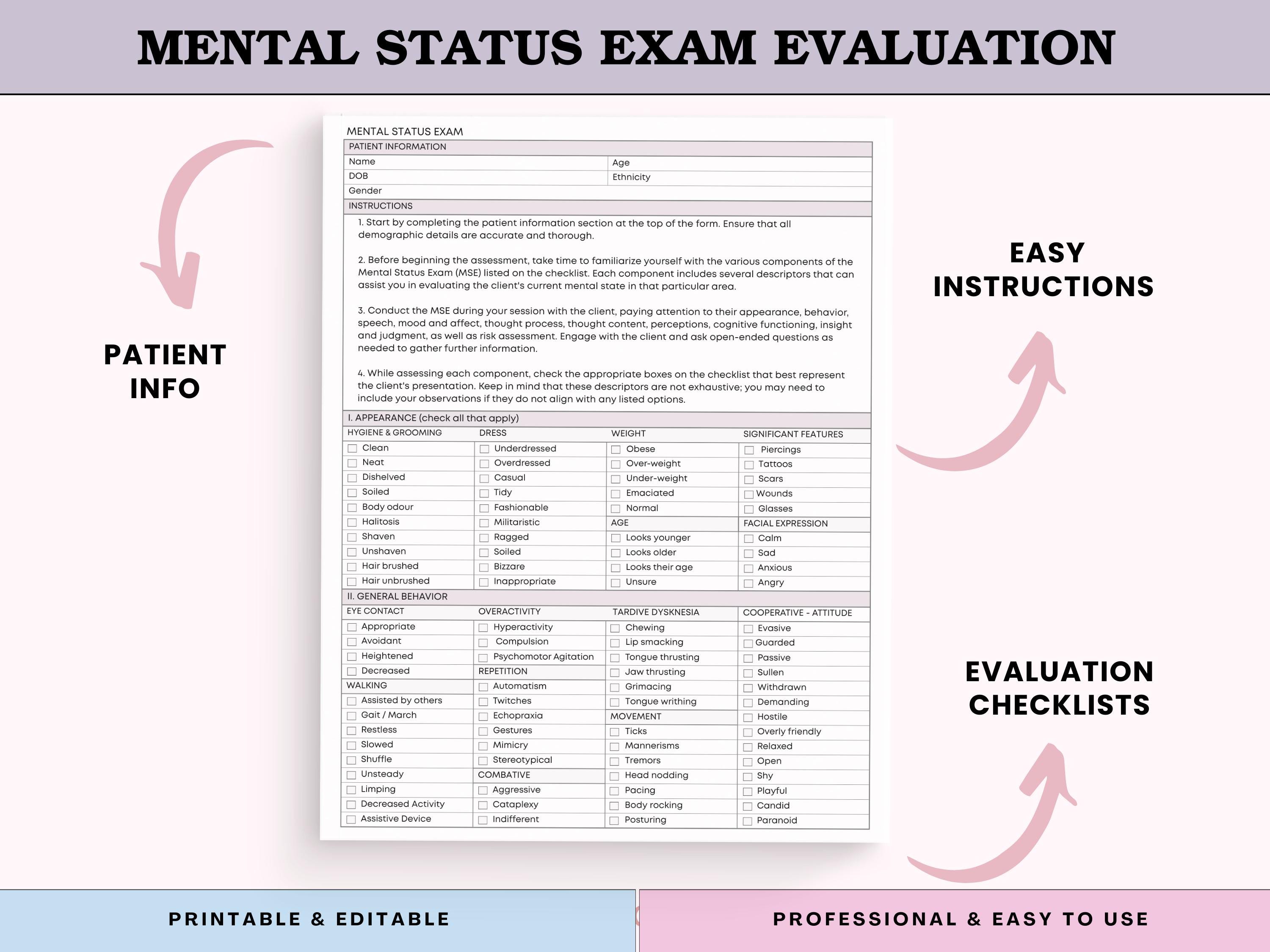 Comprehensive Mental Status Exam (MSE) Toolkit | Therapist Assessment ...