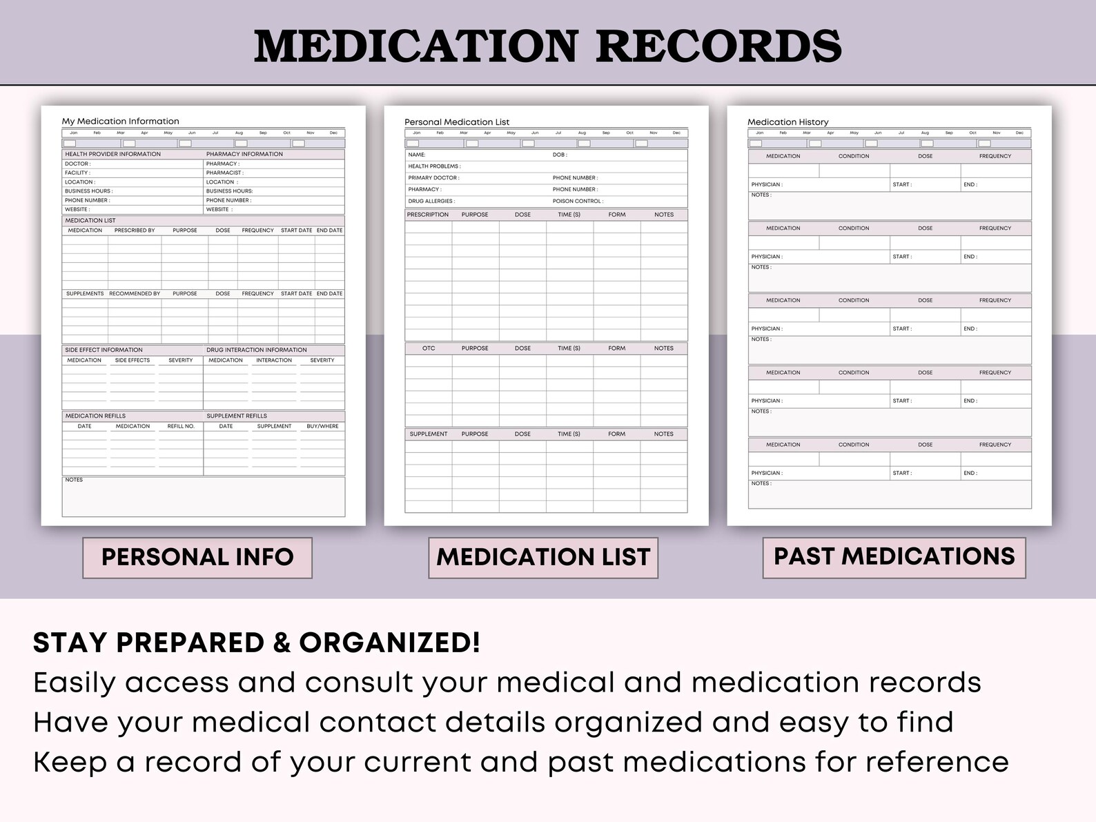 Medication Tracker Bundle | Printable Medication Log & Planner | Pill ...