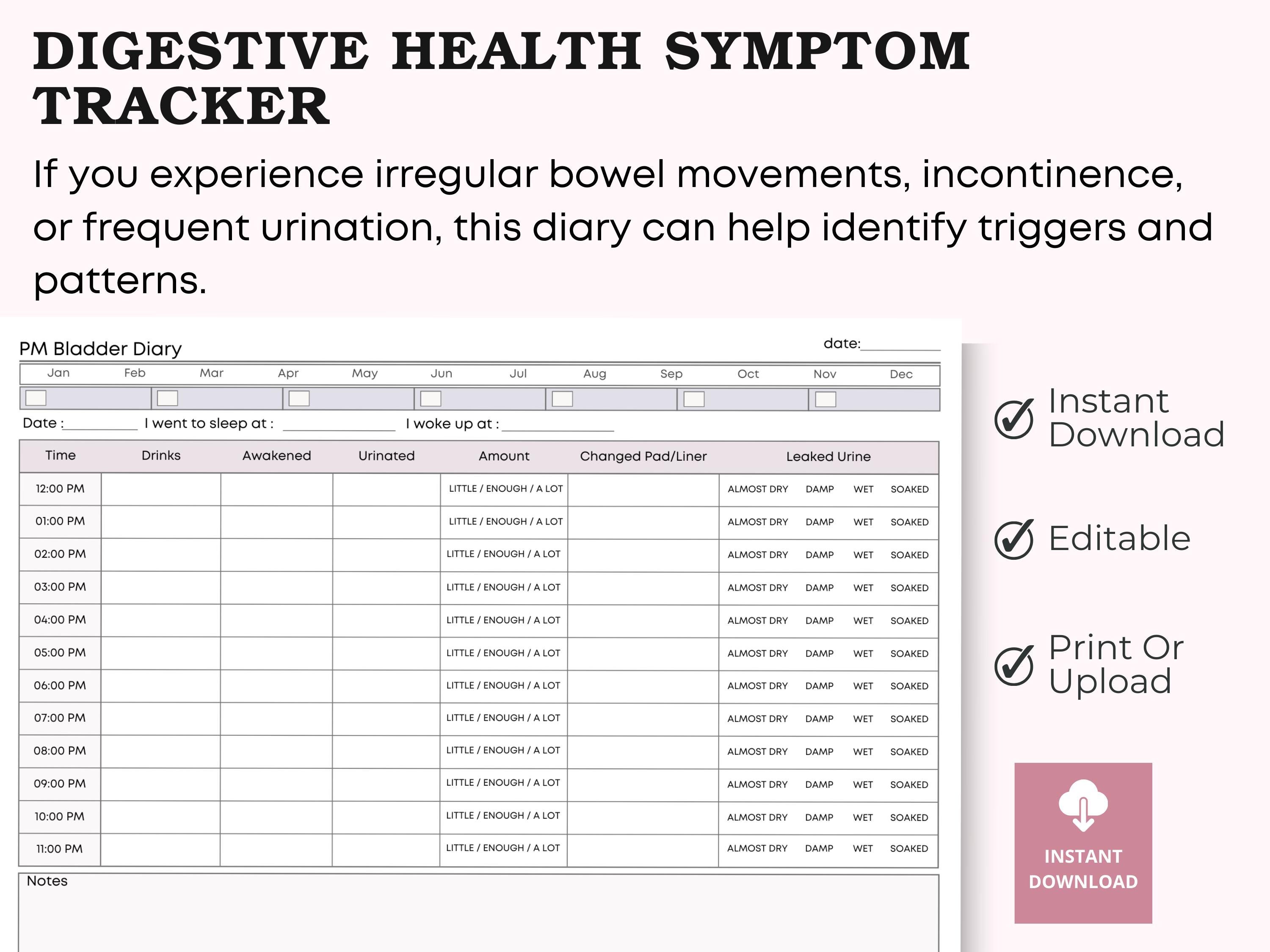 Printable Bowel & Bladder Diary Set: 3-day Pelvic and Digestive Health ...