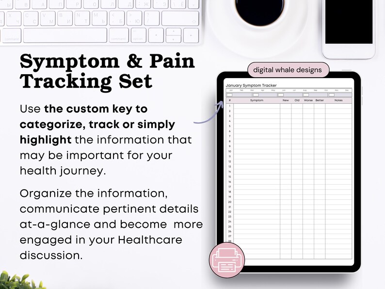 Printable Symptom Tracker & Pain Log | 12-month Health Journal ...
